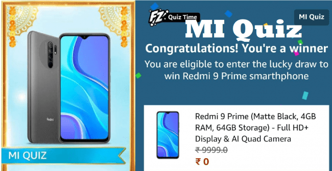 Amazon MI Quiz Answers: Play And Win Redmi 9 Prime Smartphone (10 ...